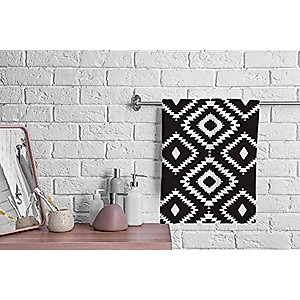 oFloral Hand Towels Cotton Washcloths Black White Repeating Geometric Tiles with Dotted Rhombus Comfortable Super-Absorbent Soft Towels for Bathroom Kitchen Spa Gym Yoga Face Towel 15X30 Inch,