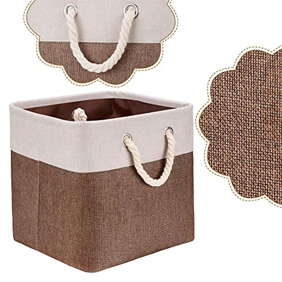 i BKGOO 3Pack Large Foldable Storage Bins，Collapsible Sturdy Cationic Fabric Organizing Storage Basket Cube with Cotton Handles for Home Office Shelf Clothes Toys Beige-Brown 13×13×13 inch