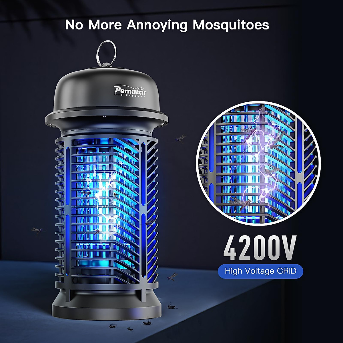 PEMATAR Bug Zapper Outdoor Electric, 4200V/20W High Power Voltage Mosquito Zapper, IPX4 Waterproof Fly Traps, Fly Zapper for Camping, Backyard, Patio and Garden