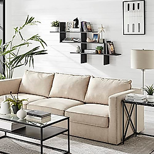 Danya B. 3-Tier Rustic Hanging Wall Mount Floating Ladder Accent Shelf with Criss Cross Asymmetrical Modern Design (Black)