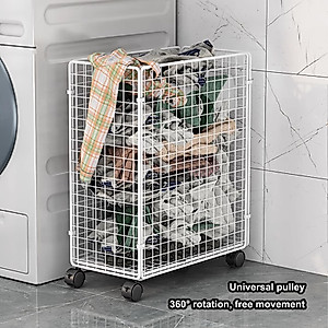 ETBEREAL Metal laundry basket with wheels, Metal Laundry Basket with Wheels, for Living Room, Bathroom, Closet or Bedroom(Gold)