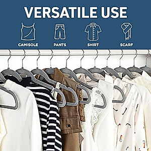 Lifemaster Velvet Non-Slip Hangers - 20 Pieces Non-Slip Coat Hanger Set with 360° Swivel Hook, Space-Saving, Sleek Design, Keep Closet Organized, Smooth Velvet Finish, Lightweight Construction - Gray