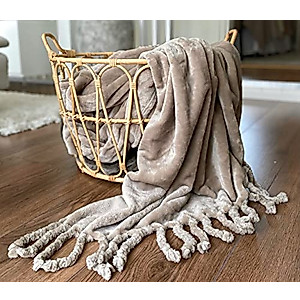 ODDS & ENDS HOME Warm Fuzzy & Supercozy Throw Blanket for Sofa - Taupe Blankets & Throws for Couch and Bed. Full Size Blanket Throw Extra Large Lap Warmer