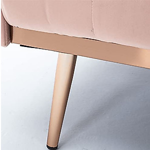 HBHM Velvet Accent Sofa, Loveseat Mid Century Modern Velvet Fabric Couch, Convertible Futon Sofa Bed, Recliner Couch Accent Sofa Loveseat Sofa with Gold Metal Feet,Pink