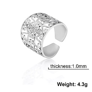 TEAMER Stainless Steel Hollow Flower Ring Boho Adjustable Open Finger Rings Fashion Jewelry Wedding Ring for Women (Flower 2-Steel Color)