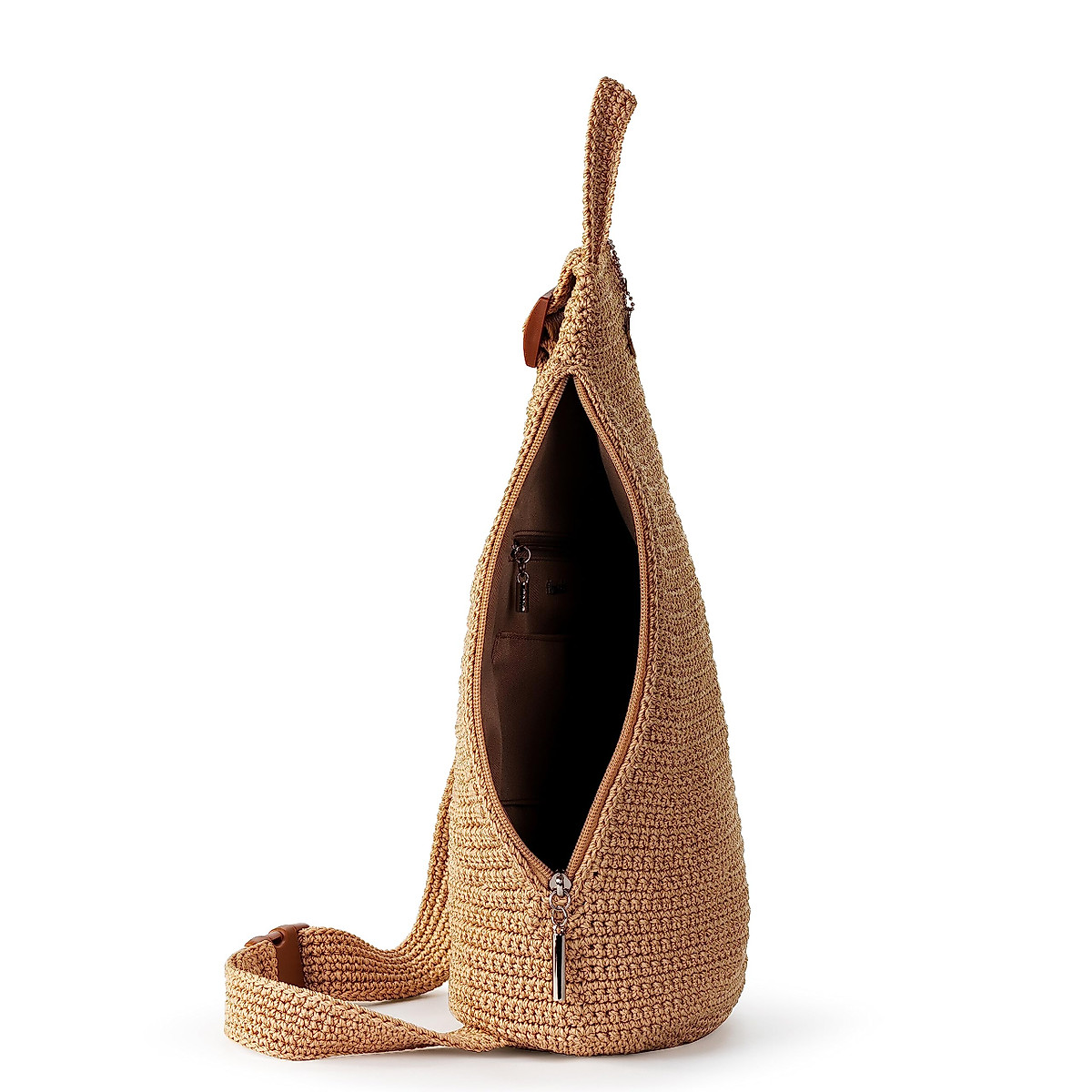 The Sak Geo Sling Backpack in Crochet, Single Sling Shoulder Strap, Bamboo