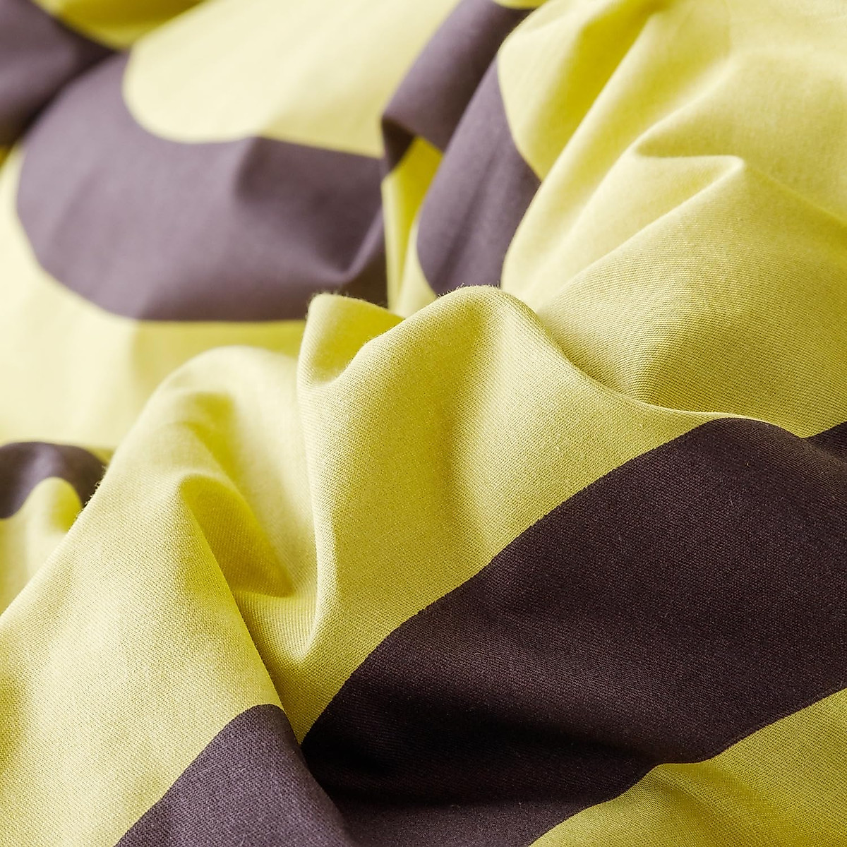 SUSYBAO Queen Size Duvet Cover 100% Cotton Yellow Green Striped Duvet Cover 3 Pieces Set 1 Brown Wavy Stripe Duvet Cover with Zipper Ties 2 Pillowcases Soft Vintage Aesthetic Geometric Bedding