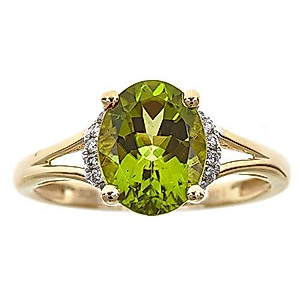 Gin & Grace 10K Yellow Gold Natural Diamond (I1,I2) & Peridot Ring for Women Jewelry Gifts