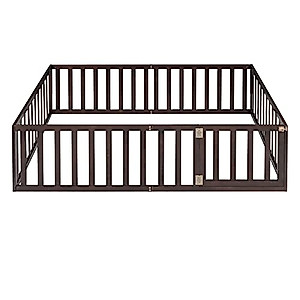 Lepfun Floor Bed,Full Size Wood Daybed Frame with Fence for Kids,Boys and Girls,Wooden Floor Bed for Kidroom and Bedroom,Noise Free,Easy to Assemble,No Limited Weight Capacity,Walnut