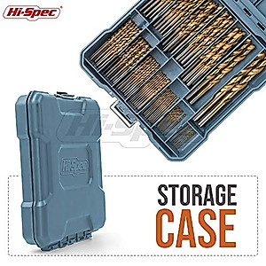 Hi-Spec 99pc SAE HSS Steel Drill Bit Set for Drill Drivers. 1/16 to 3/8" Size Bits for Metal, Plastics, Wood and Drywall. Complete in Storage Holder Case
