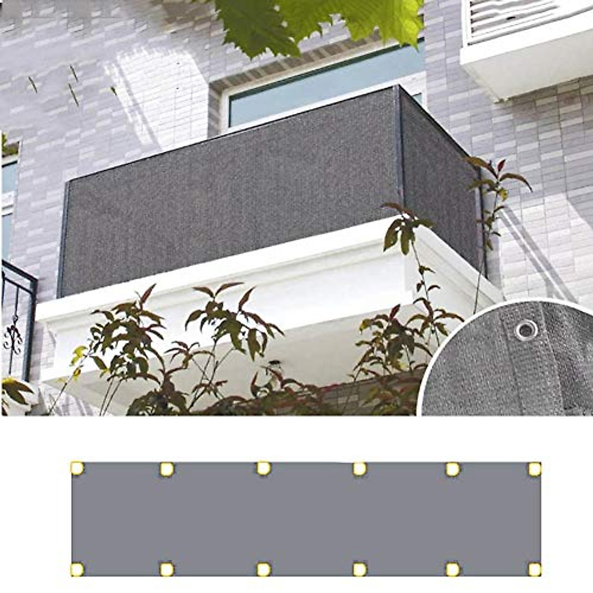LIANGJUN Shading Sunshade Net, Fence Privacy Screen Windscreen Encryption Thicken Partition Balcony Deck Backyard Outdoor, with Bindings Grommets (Color : Gray, Size : 1.2x3m)
