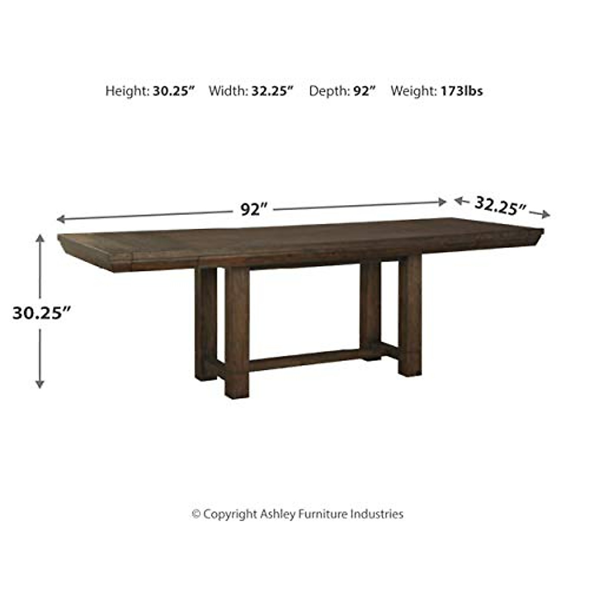 Signature Design by Ashley Dellbeck Casual Rectangular Dining Extension Table, Seats up to 8, Dark Brown