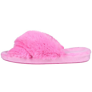 shevalues Fuzzy House Slippers for Women Cross Band Fluffy Bedroom Slippers with Arch Support,R Pink 39