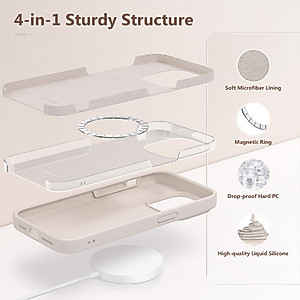 GONEZ for iPhone 14 Pro Max Case Silicone, Compatible with Magsafe, with 2X Screen Protector + 2X Camera Lens Protector, Liquid Silicone Shockproof Protective iPhone 14 ProMax Case, Stone