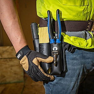 Klein Tools S5118PRS Leather Tool Holder with 3 Pockets for Pliers, Folding Rule, Screwdriver and Knife Snap, Fits Belts up to 2-Inch Wide