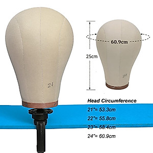 Canvas Wig Head Stand with Mannequin Head 23 inch Canvas Head for Wigs Making Kit Supplies Cork Canvas Block Manikin Head for Wig Styling Wig Holder Head (Wig Stand with Head, 52 Pins for Wig Head)