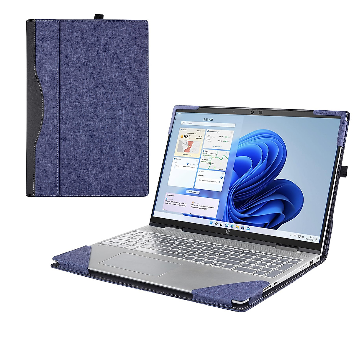 RUNMEIJIA Laptop Case Cover for Hp Spectre X360 16" 16-f / 16t-f 2023 2022 [Do Check Model] Notebook Sleeve Computer Bag Protective PU Leather Shell (Blue)