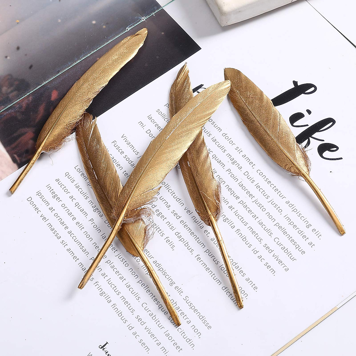 Gold Silver Dipped Goose Feather - 50pcs Colorful Natural Feathers in Bulk 4-6inches Decor for Home Party Wall Decoration Crafts Dream Catcher Supplies Erikord(Golden)