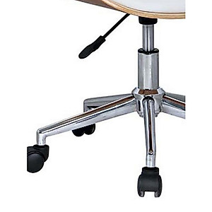 Benjara BM304614 23 in. White Faux Leather Curved Wood Seat & Back Swivel Office Chair