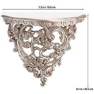 DOITOOL 1PC Resin Floating Wall Shelf Wall Mounted Decorative Display Wall Organizer Retro Hollow Flower Carving Wall Art Decoration Flower Pot Stand Champagne Gold