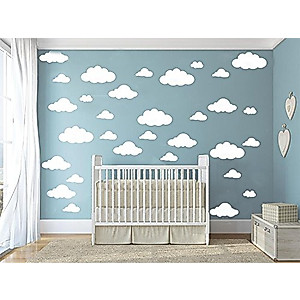31 pcs Mix Size 4-10 inch White Clouds Wall Decal Sticker for Kids Bedroom Decor -DIY Home Decor Vinyl Clouds Mural Baby Nursery Room Wallpaper Art Wall Decoration Poster YYU-14 (White)
