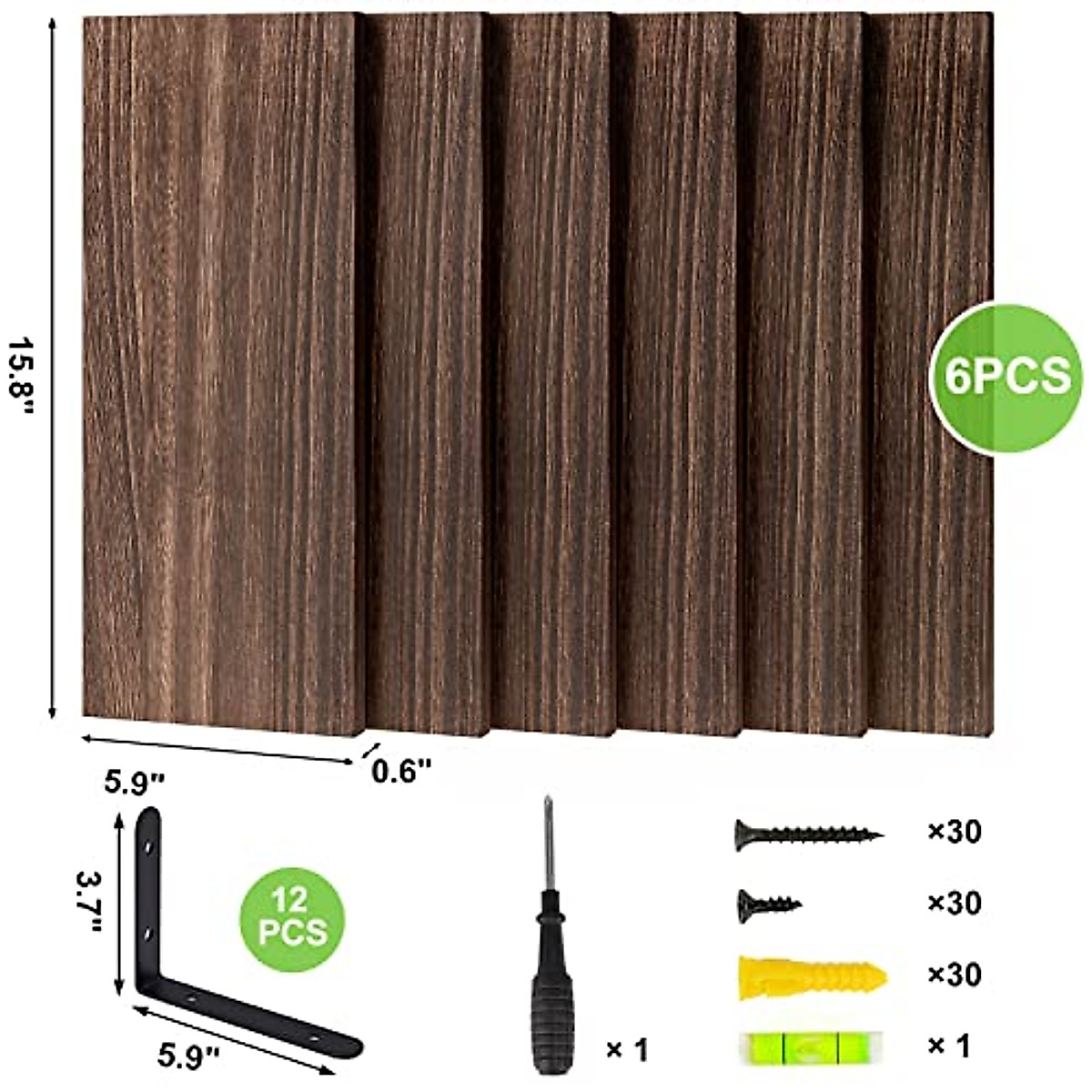 Fixwal Floating Shelves, Rustic Wood Wall Shelves Set of 6, Shelves for Wall Decor, Farmhouse Style for Bedroom, Living Room, Kitchen, Bathroom, Office and Plants (Dark Carbonized Black)