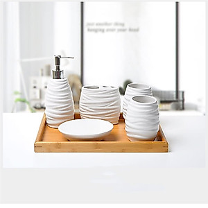 HNSYYUEYOU Soap Dispenser Set Creative Ceramic Soap Dispenser Wash Mouth Cup Toothbrush Cup Storage Soap Tray Bathroom Five-Piece Set (Color : White)