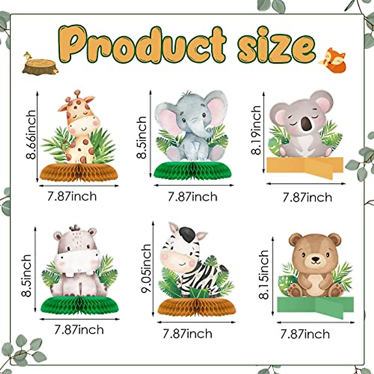 10 Pcs Baby Jungle Animals Honeycomb Centerpieces Safari Baby Shower Decoration Sage Green Themed Party Supplies for Boys Kids Baby Shower Nursery Wild Forest Theme Birthday Party Decor