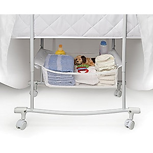 Badger Basket Wishes Rocking Baby Bassinet Heirloom Quality Bedside Sleeper with Bedding, Pad, and Storage Basket - White