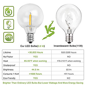 HooYan Outdoor LED String Lights Indoor Decor Lights Patio Garden Wedding Party G40 Globe Plastic Light Bulbs Waterproof Connectable Shatterproof 25Ft E12 Socket Base (50FT)