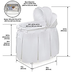 Badger Basket Wishes Rocking Baby Bassinet Heirloom Quality Bedside Sleeper with Bedding, Pad, and Storage Basket - White