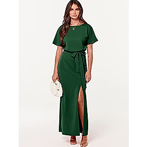 ANRABESS Women's Batwing Sleeve Tie Waist Long Dresses Formal Party Wedding Guest Side Split Maxi Dress A951-shenlv-L