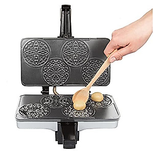 CucinaPro Piccolo Pizzelle Baker - Electric Press Makes 4 Mini Cookies at Once, Grey Nonstick Interior For Fast Cleanup, Must Have Gift or Treat for Parties, Unique Dessert or Summer Baking Gift