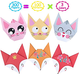 Origami Paper for Kids, 300 Sheets Colorful Origami Paper Kit 5.5Inch, 100 Origami Projects & Easy Origami Book Origami Kit for Kids, Creativity Training & Brain Development Origami Set for Kids