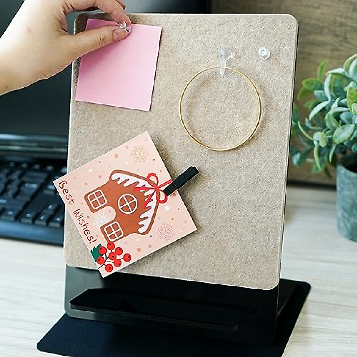 SHOOFFICE Acrylic Dry Erase Board & Felt Board Combo, 11.4'' x 8.3" Double-Sided Desktop Whiteboard with Stand, Small Frameless Black Message Board with 3 Markers and 20 Pins for Office Home School