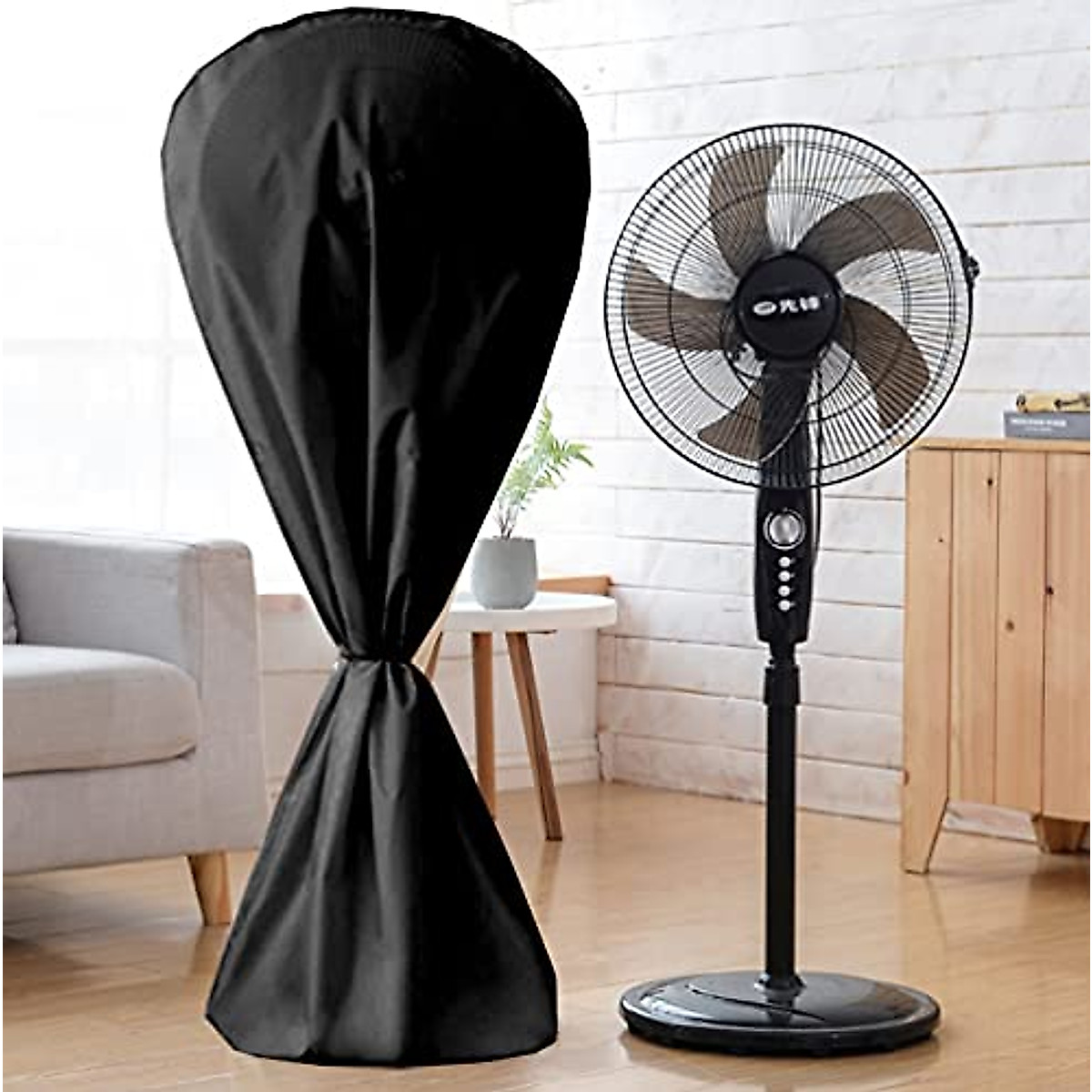 J&C Fan Cover 30x57 Inch Black Fan Dust Cover Waterproof Floor Fans Cover Pedestal Fan Cover Standing Round Fans Protection Dustproof Covers Protector for Indoor Outdoor Household (No Fan)