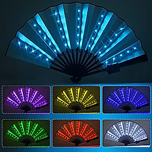 Gexmil Party LED Glowing Colorful Chinese Hand Held Folding Fan with Remote Control Stage Performance Show Light Up Fan Birthday Party Dance Gift Wedding Night Bar Club Fluorescent Props, Multicolor