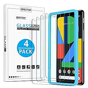 OMOTON [4 Pack Screen Protector for Google Pixel 4 (5.7 Inch), Tempered Glass/Alignment Frame/Scratch Resistant/Only Cover Display Area