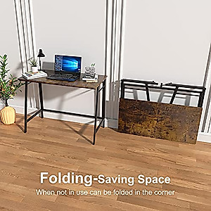 ASTARTH Folding Desk-40 Inch Writing Computer Desk, Space Saving Foldable Table, Modern Simple Style PC Table, Black Metal Frame-Home Office Desk, No Assembly Required, Rustic Brown