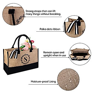 GIFTOXO Jute/Canvas Tote Bag For Women, Personalized Initial Tote Bag for Wedding Beach Birthday, Monogrammed Gift for Her (B)