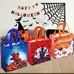 Happy Halloween Trick or Treat Bags Pumpkin Ghost Witch Gift Bags, Halloween Candy Tote Bags with Handles for Kids, Non-Woven Halloween Bags for Gifts Wrapping, Party Supplies, 9.1×8.7×4.5inch,6-Piece