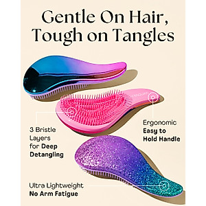 Detangling Brush. Detangler Hairbrush for Curly, Thick, Natural, Straight, Fine, Wet or Dry Hair for Women, Kids and Toddlers by Lily England (Pink / Orange)