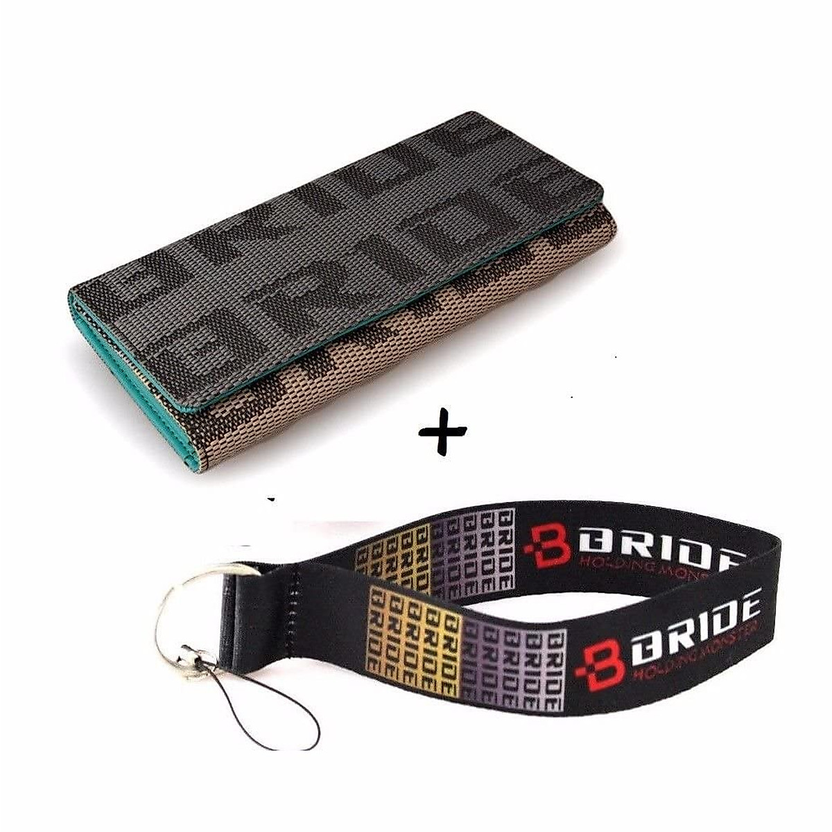 JDM WOMENS BRIDE RACING FABRIC TRIFOLD TEAL WALLET LEATHER GRADATION FEMALE+Key