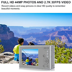 eDealz 44MP Digital Camera Compact Point & Shoot Camera, 16X Zoom, 32GB SD Card, Card Reader 6" Tripod and 6PC Card Holder Kids Camera 2.4" Screen, Vlogging Camera for Teens, Kids, Adults (Silver)