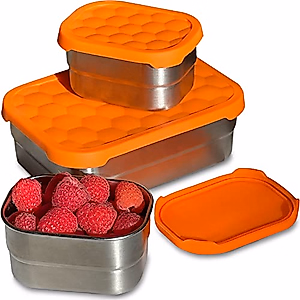 Stainless Steel Food Containers with Lids Set of 3 (28 oz, 8 oz, 8 oz) - Stainless Steel Lunch Container for Kids - Premium Metal Snack Container Leakproof Lunch Box Silicone Lids Sandwich Containers