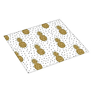 Gold Glitter Pineapples Fruit Printed Drying Mat For Kitchen Ultra Absorbent Microfiber Dishes Drainer Mats Non-Slip Silicone Quick Dry Pad - 18 X 16inch