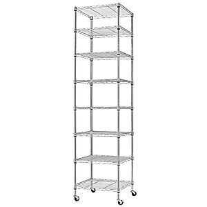 Finnhomy Heavy Duty 8 Tier Wire Shelving with Wheels 18x18x72.8-inches 8 Shelves Storage Rack Thicken Steel Tube, Pantry Shelves for Storage, Adjustable Shelving Unit, NSF Certified, Chrome