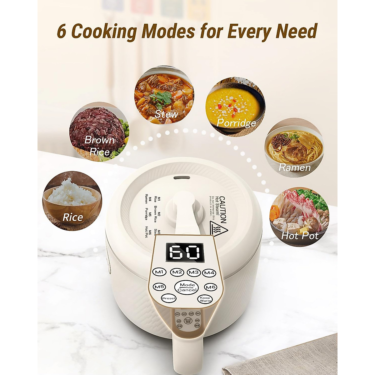 Feekaa Rice Cooker, Poetable Rice Cooker Small 1.2L, Mini Removable Electric Rice Cooker for 1-2 people, 6 Modes Rice Cooker for White Rice, Brown Rice, Stew, Ramen, Porridge, Hot Pot