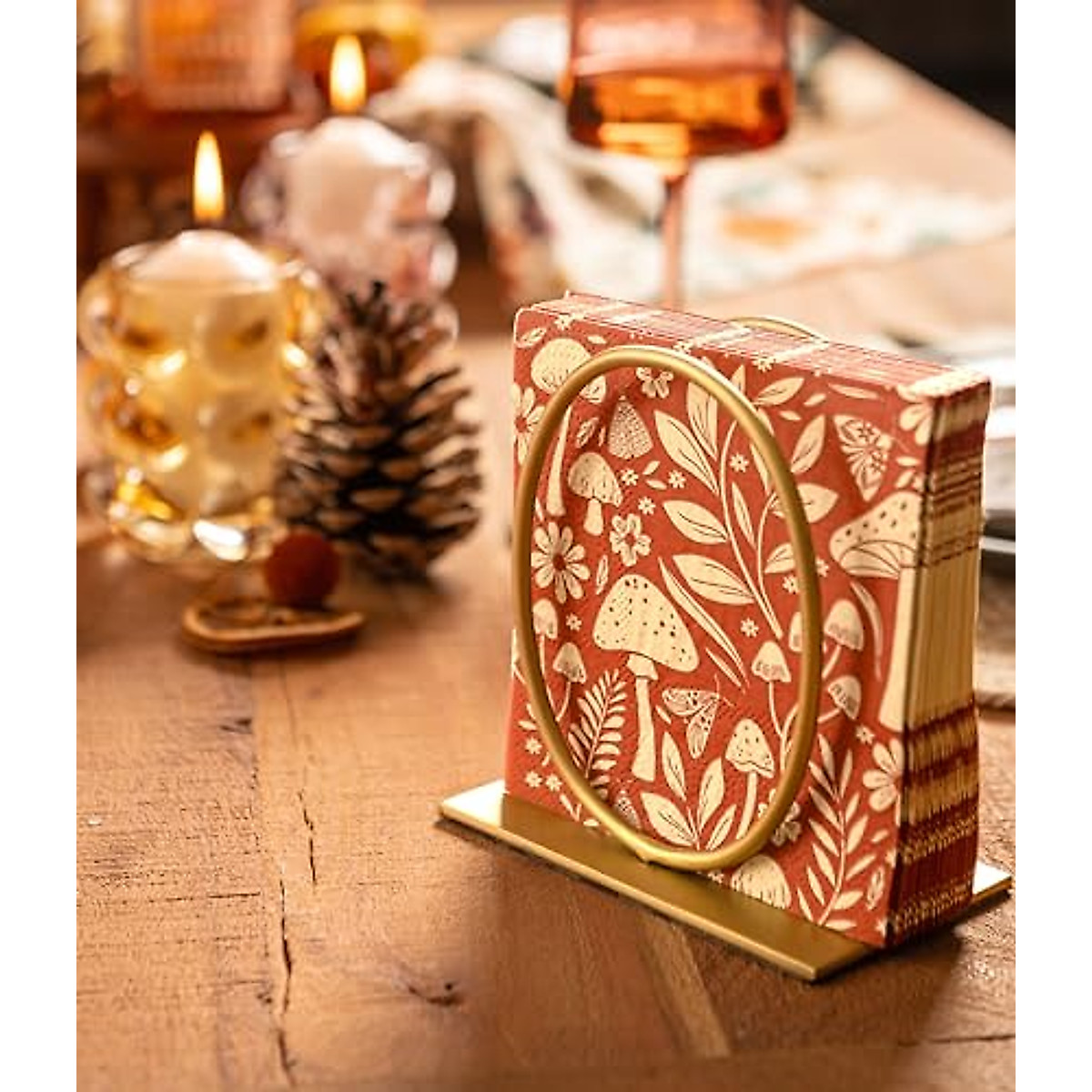 Karma, 20-Count 3-Ply Cocktail Size Paper Napkins, Decorative Guest Paper Napkins for Party Picnic, Dinner, Baby Shower, Bridal Shower, Mushroom