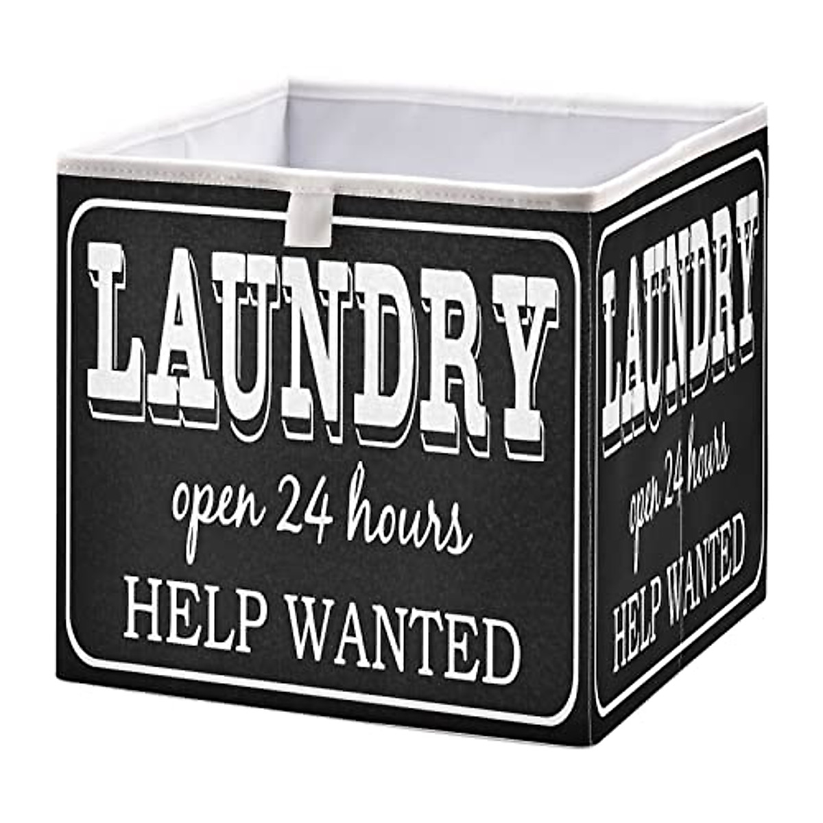 Ollabaky Quote Laundry Room Cube Storage Bin, Foldable Fabric Storage Cube Basket Cloth Organizer Box with Handle for Closet Shelves, Nursery Storage Toy Bin - S